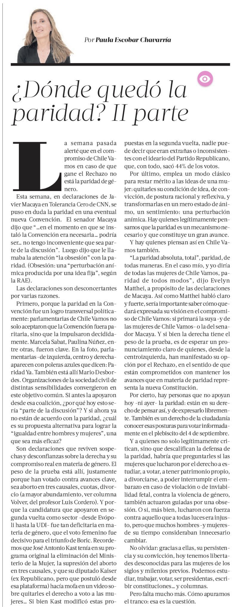 Paula Escobar Chavarría on Twitter: "Les comparto mi columna de hoy: ¿Dónde quedó la paridad ...