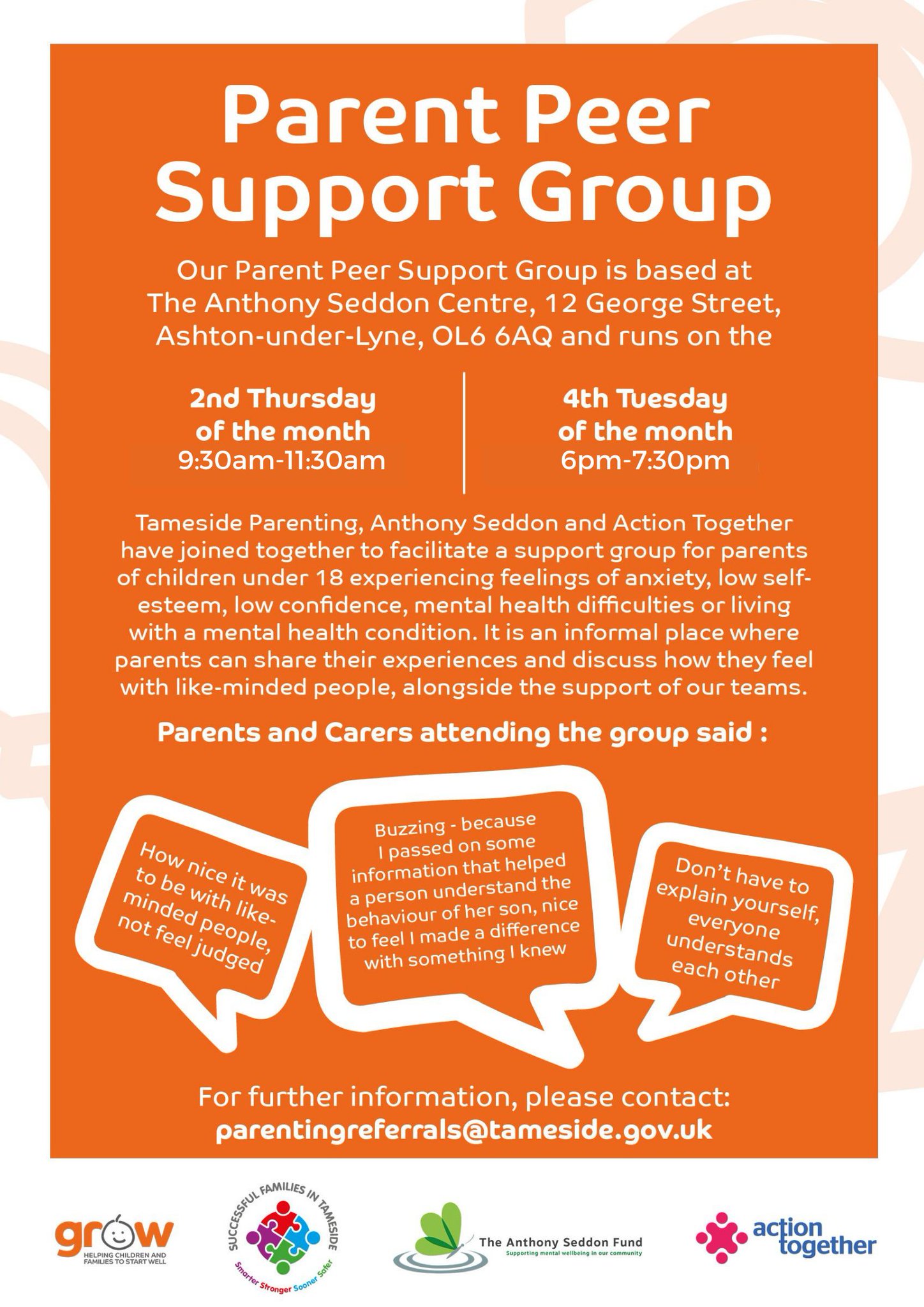 The Anthony Seddon Fund on Twitter: "Come along tomorrow evening for the Parent Peer Support ...