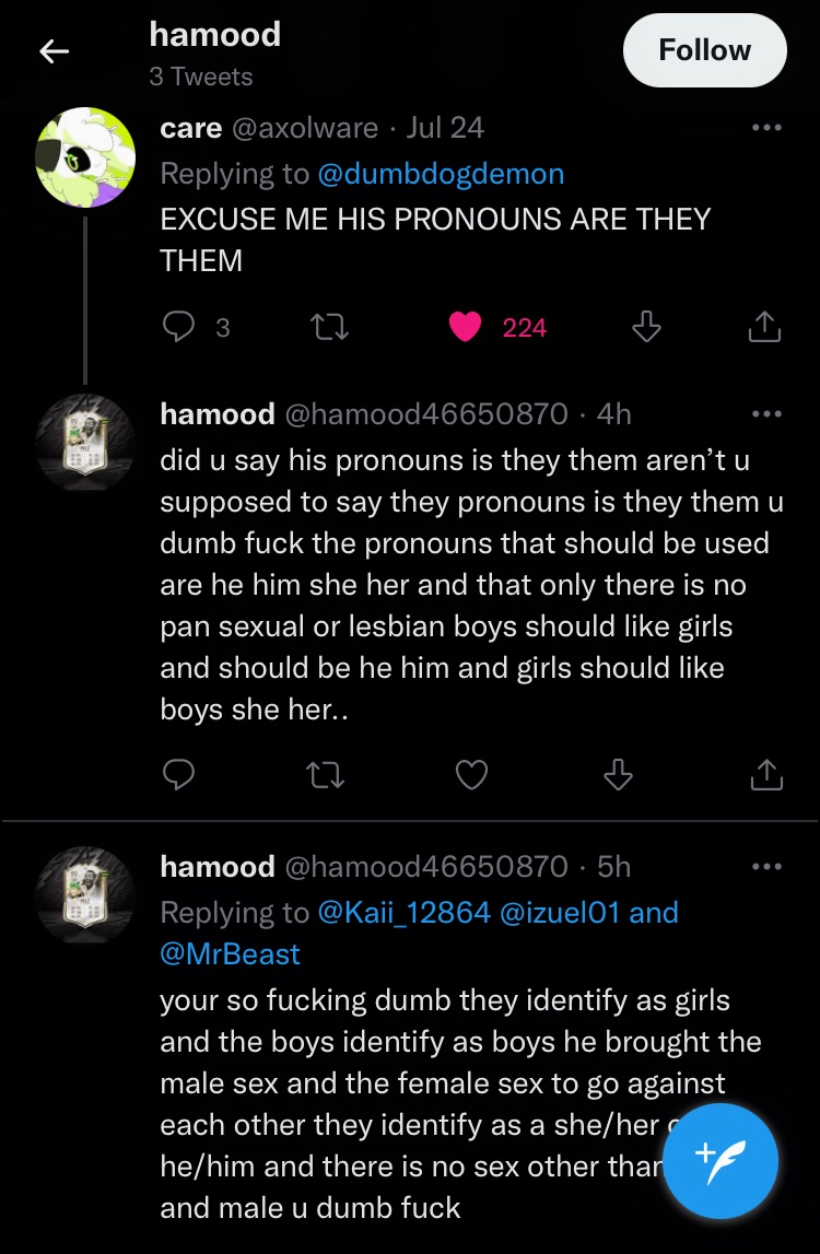 boy era on Twitter: "this dude made an account just to get mad at mr beast non-binary jokes ...