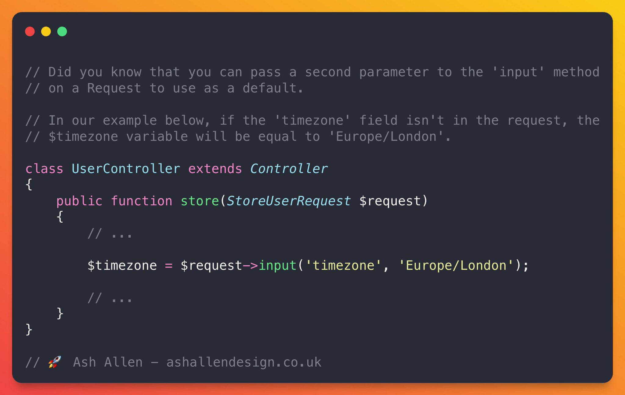 Ash Allen 🚀 on Twitter: "I've been using Laravel for around 4 years and never realised that the ...
