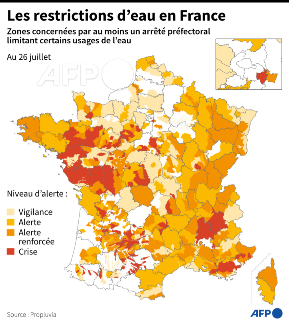 Carte de France métropolitaine localisant les zones concernées par des ...