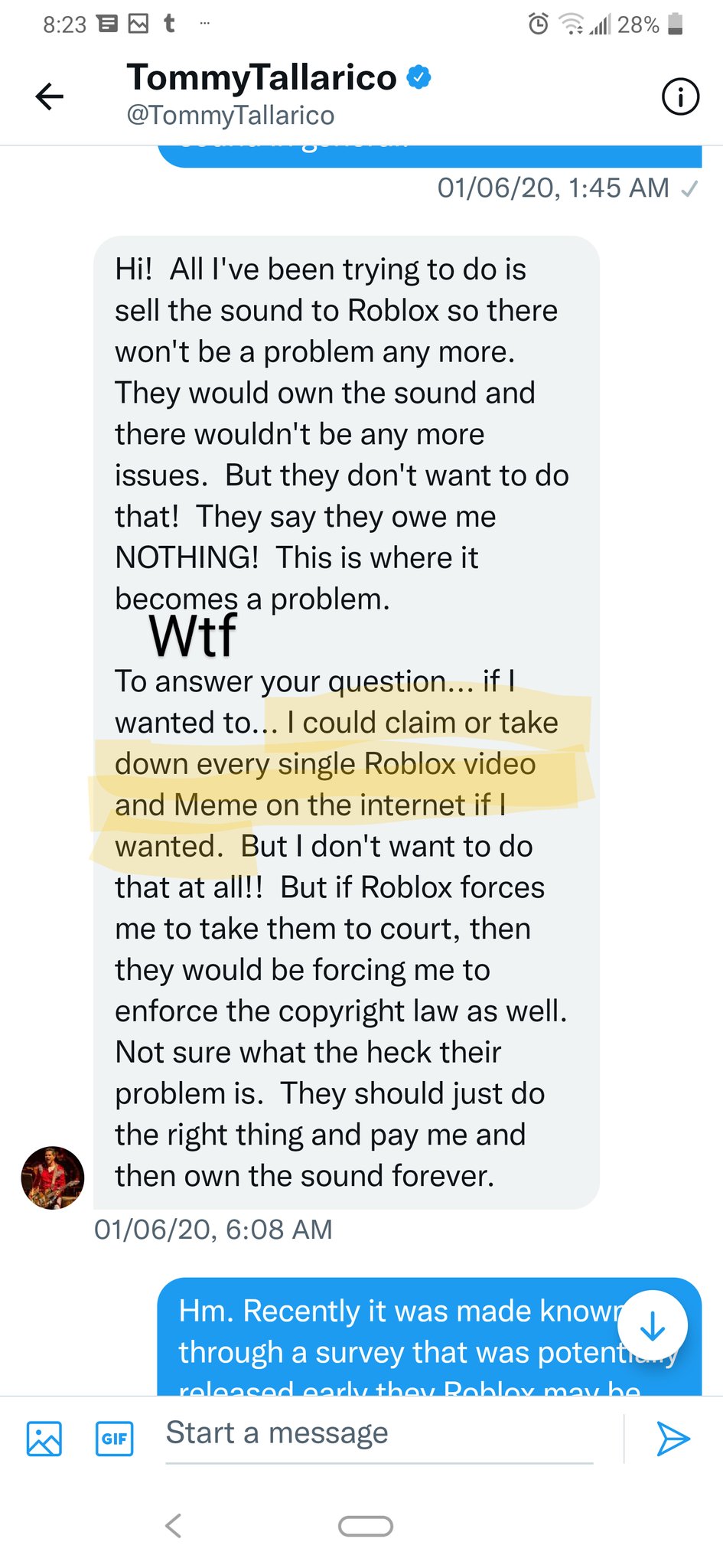 Plasmanode on Twitter: "Tommy Tallarico claims he could take down every Roblox meme and video if ...