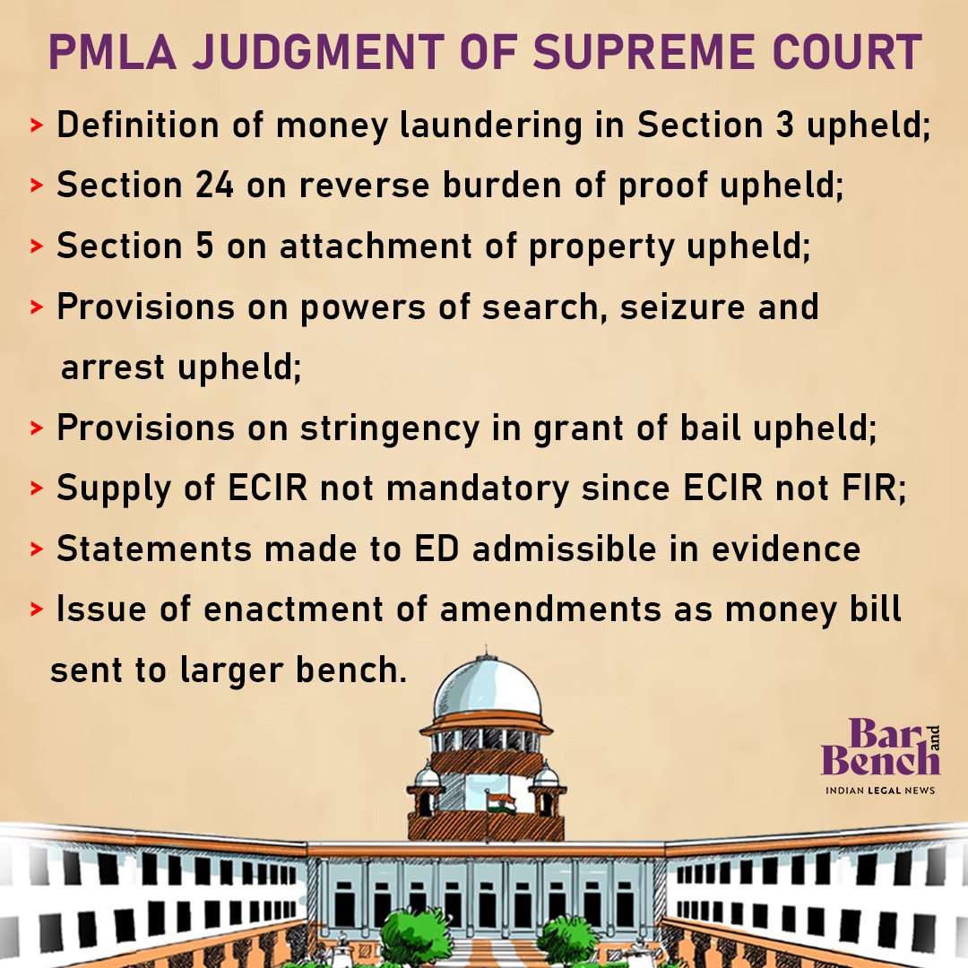 Bar & Bench on Twitter: "[BREAKING] Supreme Court PMLA judgment Read story here: https://t.co ...