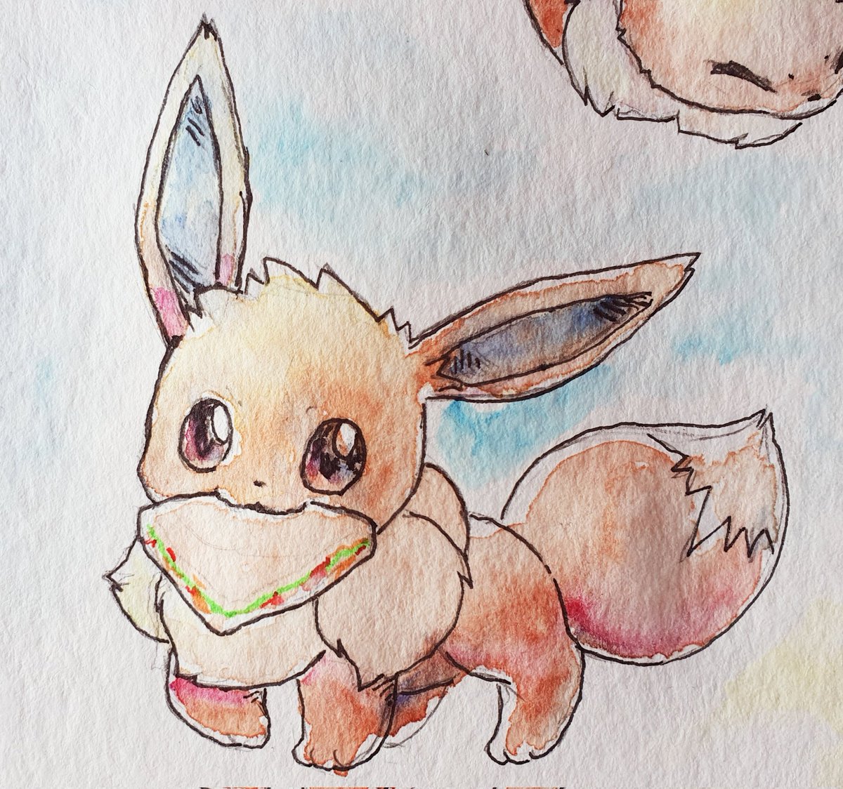 Testing water brushes. Have Eevees with food, one of them is drawn by ...