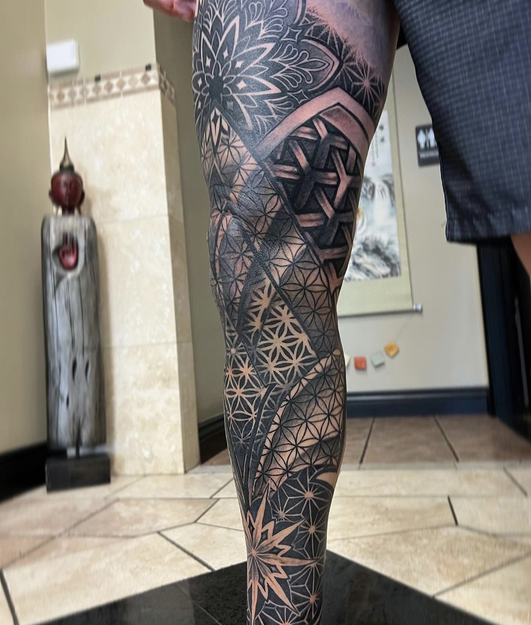 Geometric Shin Tattoos Geometric Leg Sleeve By Raul Wesche At Gold