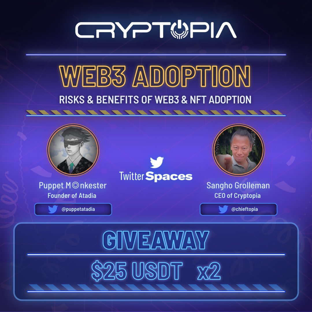 Cryptopia on Twitter: "Tune in to our discussion today about Web3 and NFT adoption for a CHANCE ...