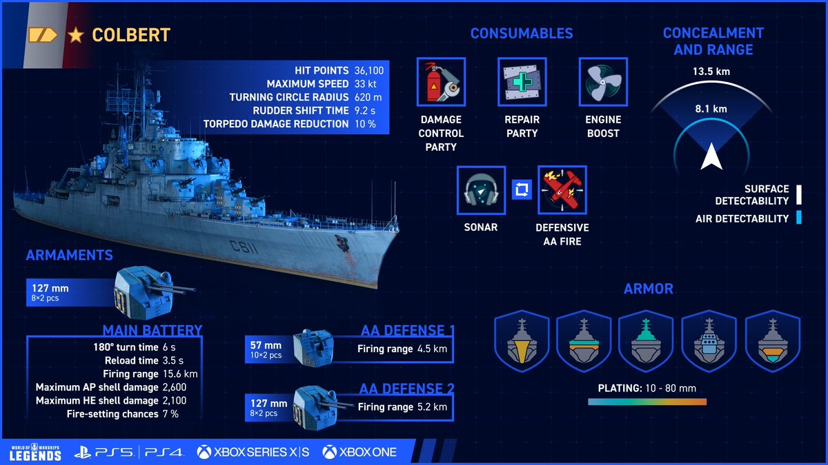 World of Warships: Legends on Twitter: "🇫🇷 Colbert is based on the modernizations made to the ...