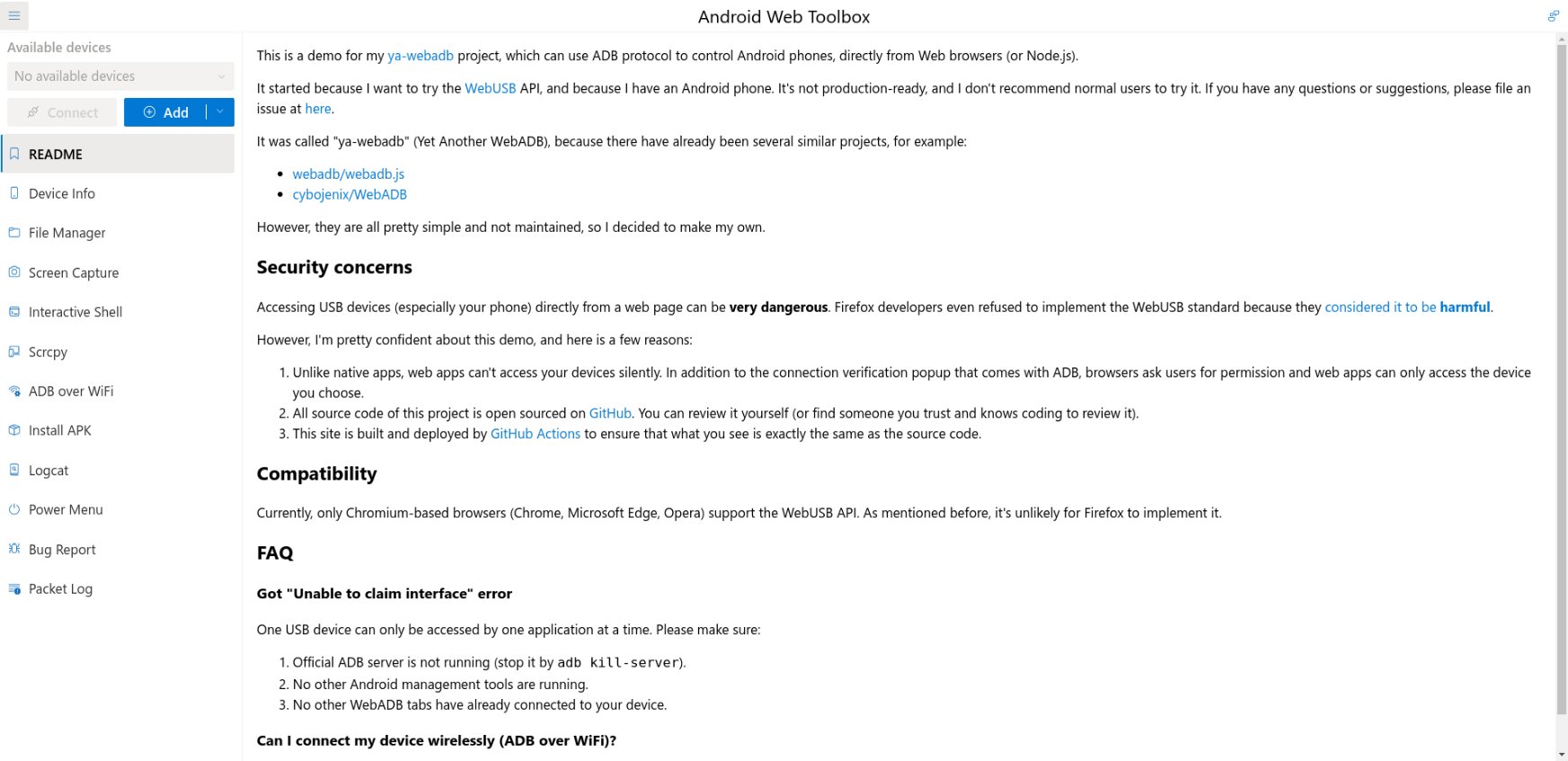 ruanyf on Twitter: "周五软件介绍 - 图一 浏览器 ADB，直接在浏览器调试安卓设备。https://t.co/mrSD8CdYTx - 图二 纯前端的矢量头像生成工具 ...