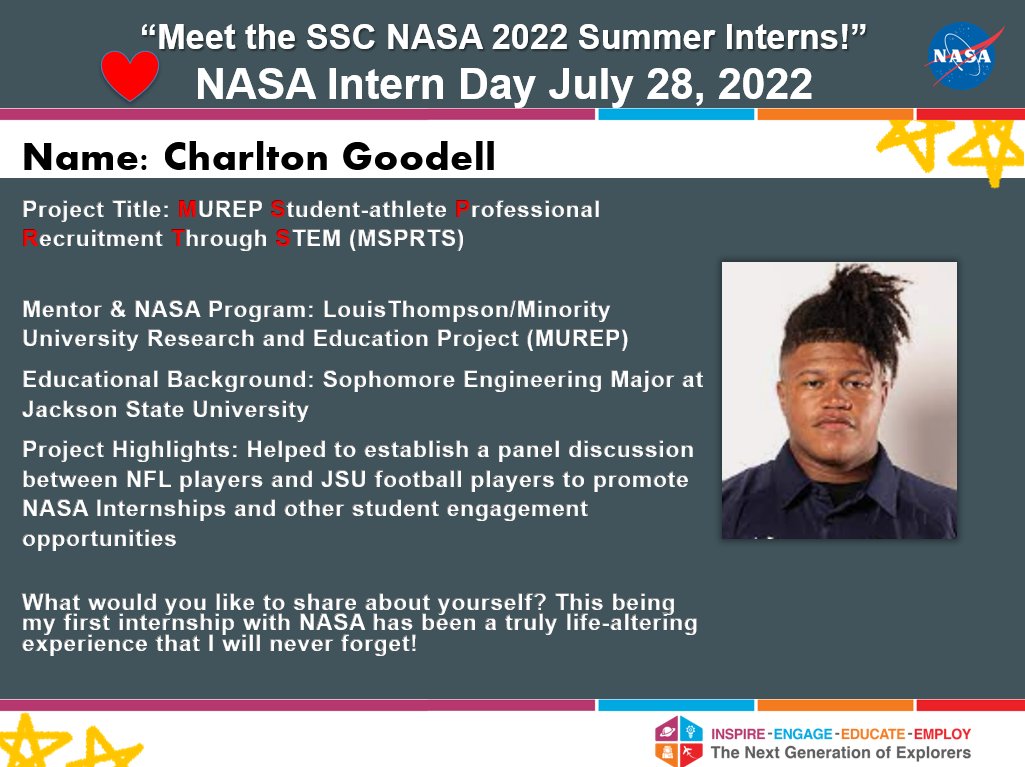 It's #NationalInternDay and we're celebrating by featuring our NASA SSC ...