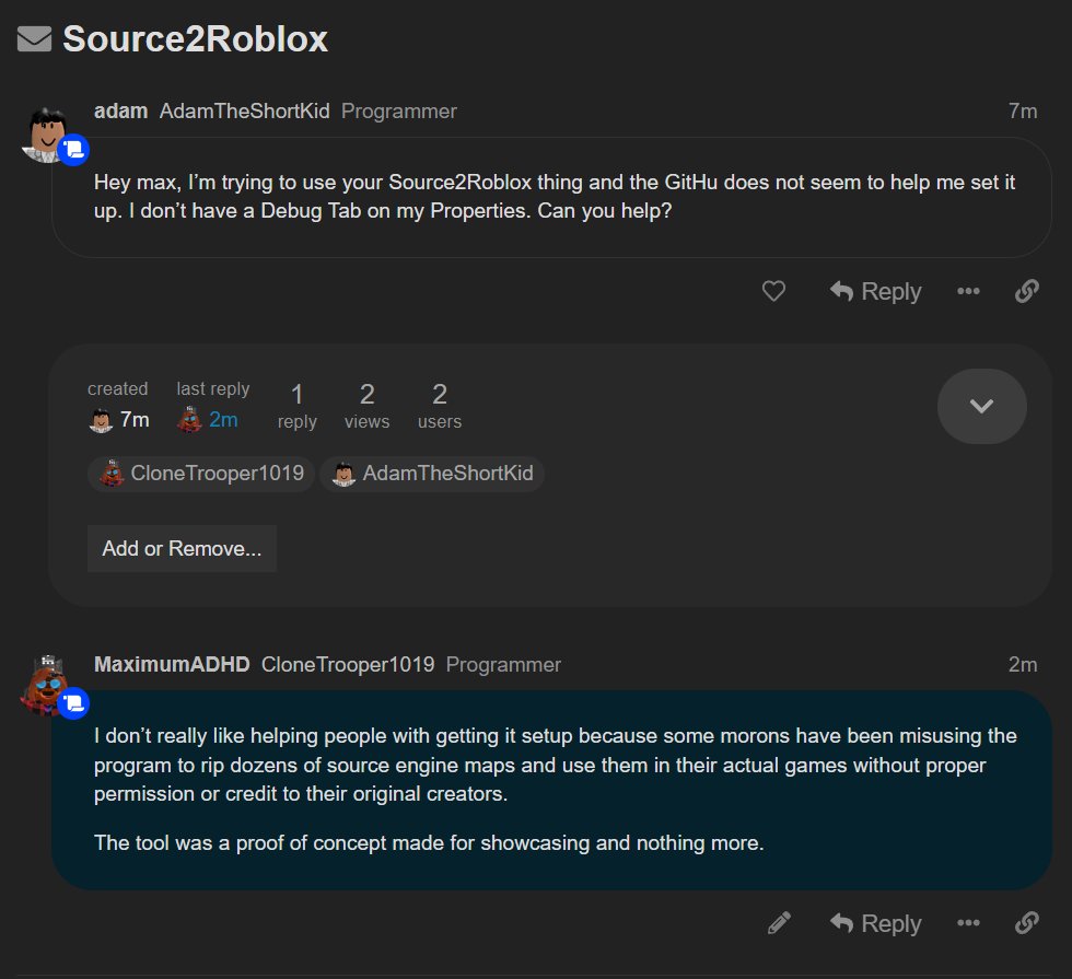 Max ¯\_(ツ)_/¯ on Twitter: "Regarding my Source2Roblox application and why I stopped working on ...