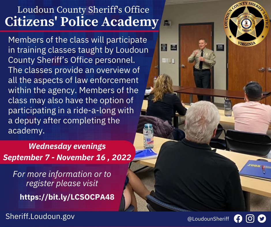 Loudoun County Sheriff on Twitter: "LCSO Announces 48th Citizens’ Police Academy. The classes ...