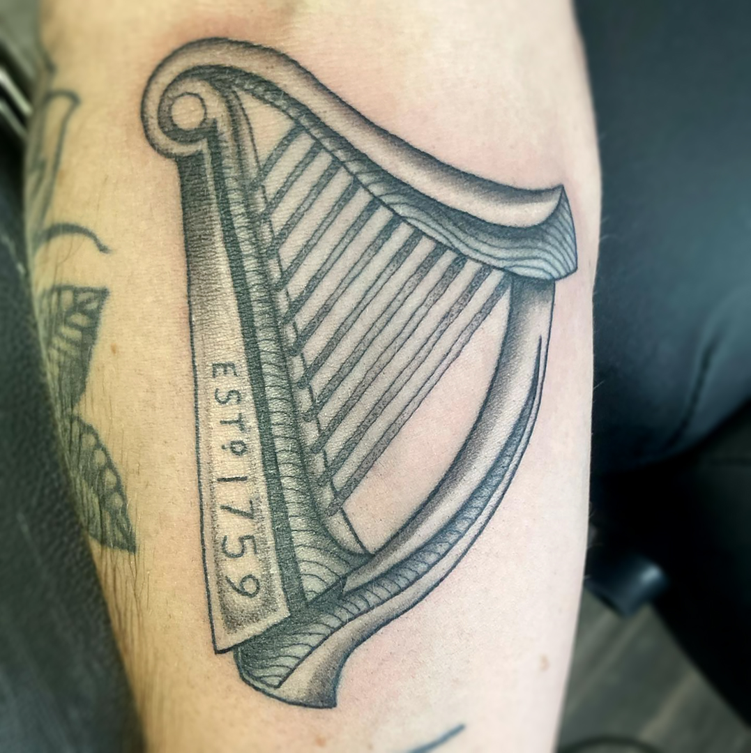 Guinness Harp Tattoo Motif Patch Musical Irish Harp Outline