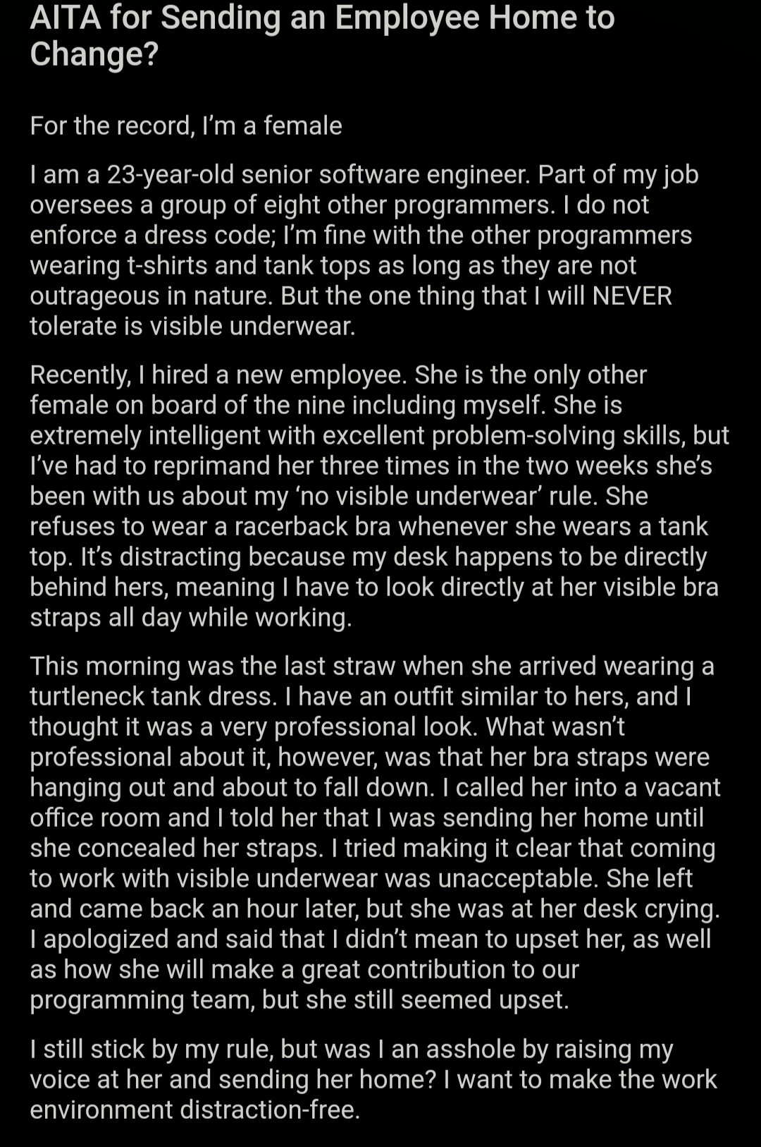 Am I The Asshole On Twitter Aita For Sending An Employee Home To
