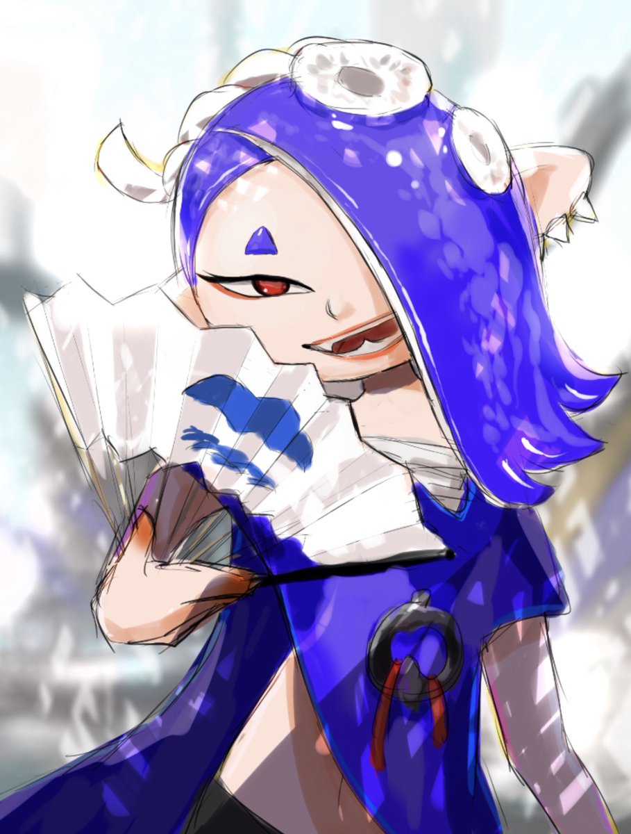 1girl nejiri hachimaki hand fan solo hachimaki poncho chest sarashi ...