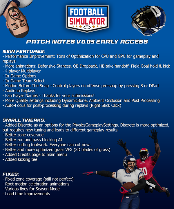 Refactor Games on Twitter: "#FootballSimulator Update v0.05 is Live! You should see a 25-50% ...