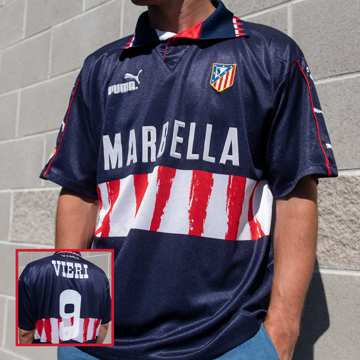 Camiseta retro Atlético Madrid Azul 1997-1998 segunda equipacion ...