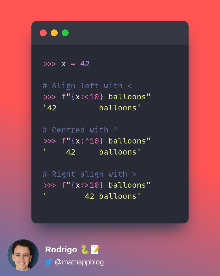 Rodrigo 🐍📝 on Twitter: "Are you familiar with Python 🐍 f-strings? When using f-strings, you can ...