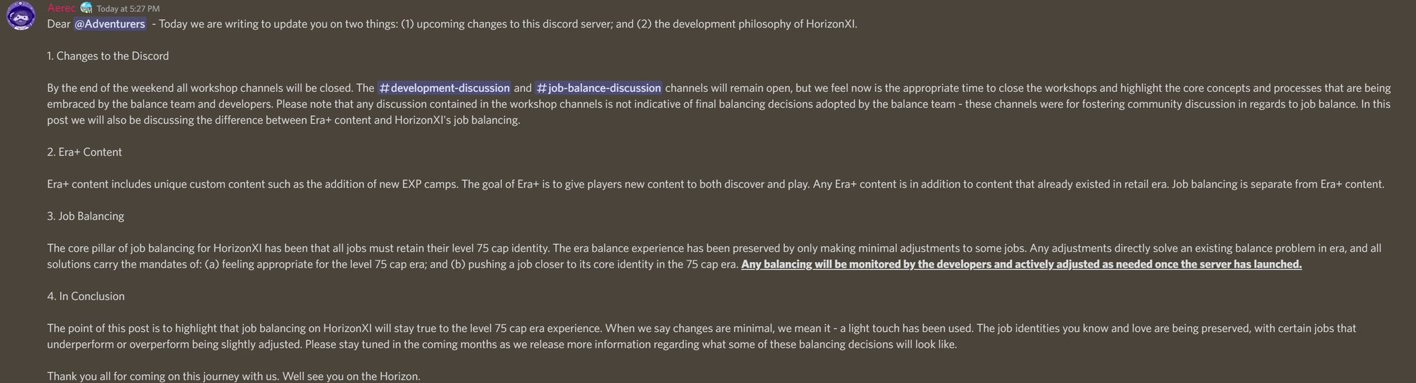 HorizonXI on Twitter: "Adventurers - please find attached a post from the devs regarding the ...
