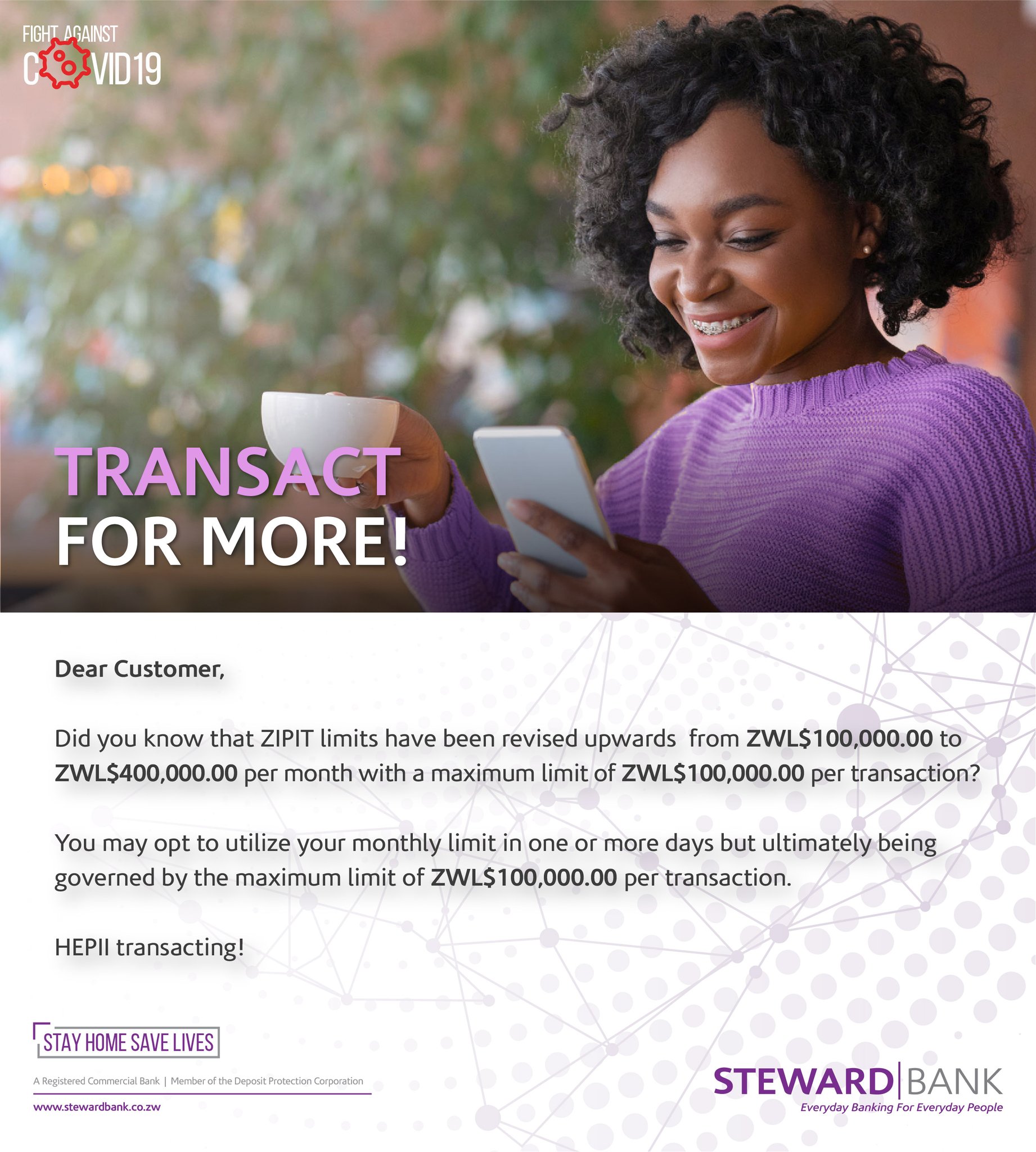 Steward Bank on Twitter: "ZIPIT limits have been revised upwards from ZWL$100,000.00 to ZWL ...