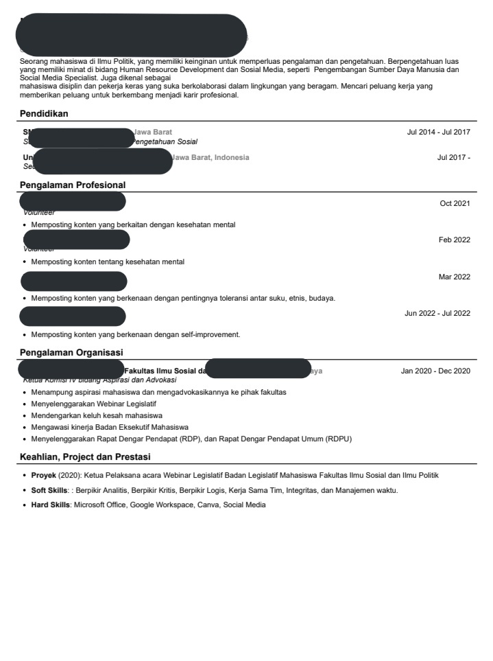 BACA RULES DI (bit.ly/worksfess) on Twitter: "work! mau minta tolong buat review cv aku dong ...