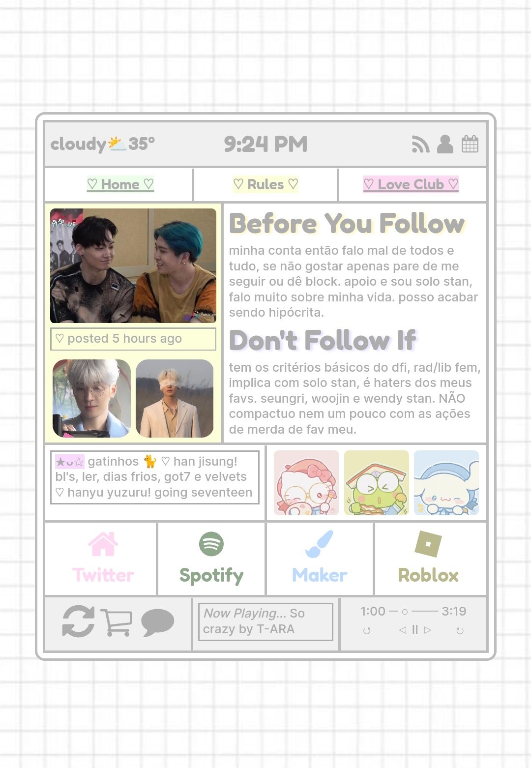 carrd helper! on Twitter: "— Adicione uma caixa de texto e escreva "cloudy⛅35°" — configure e ...