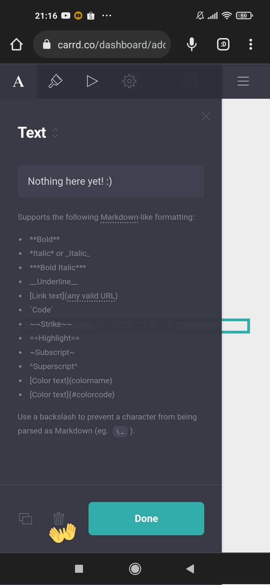 carrd helper! on Twitter: "— primeiramente apague o "nothing here yet" — vá no ícone lá encima ...