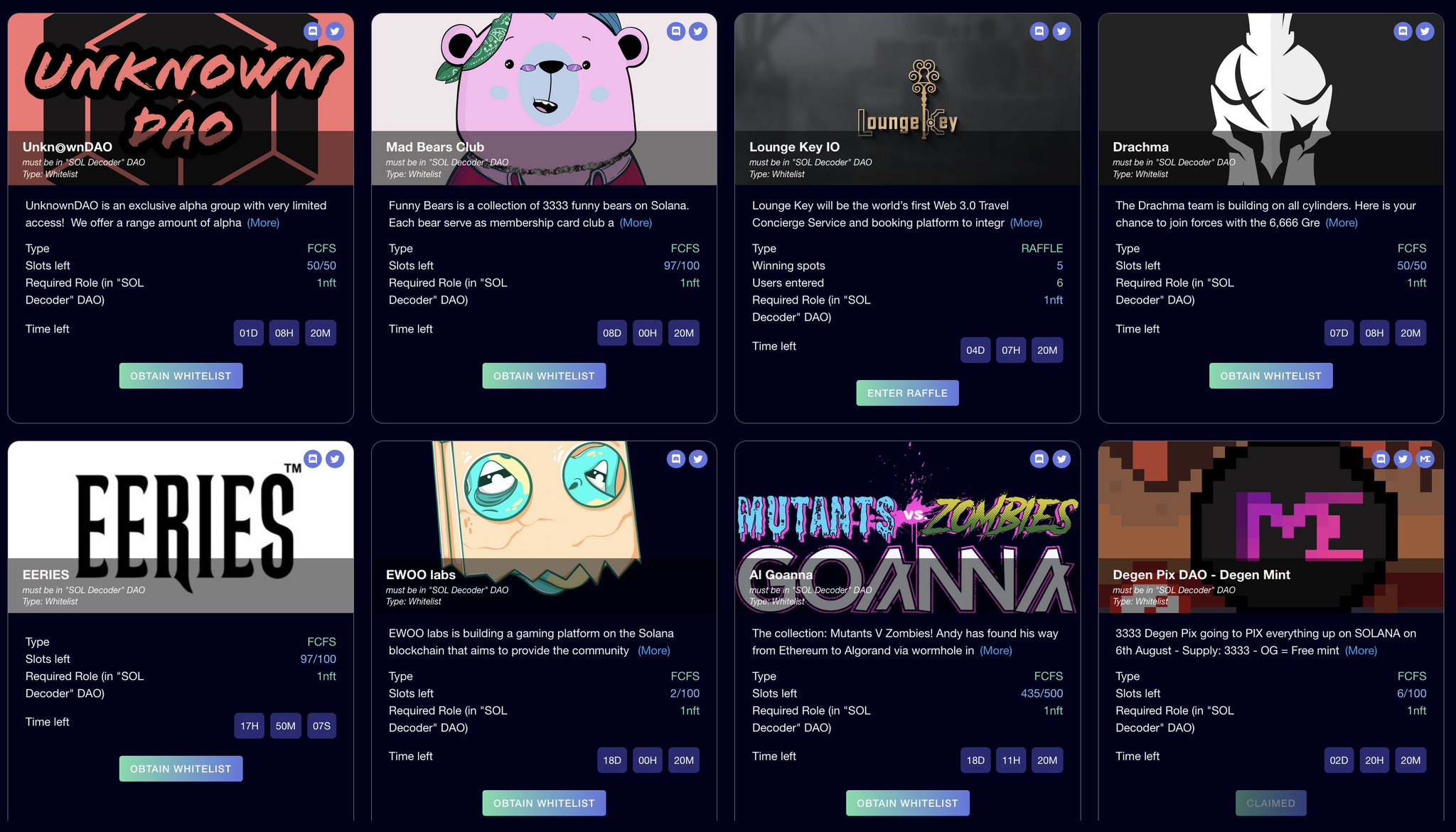 SOL Decoder on Twitter: "Does your NFT allow you to SEAMLESSLY get whitelists on 8 other NFTs ...