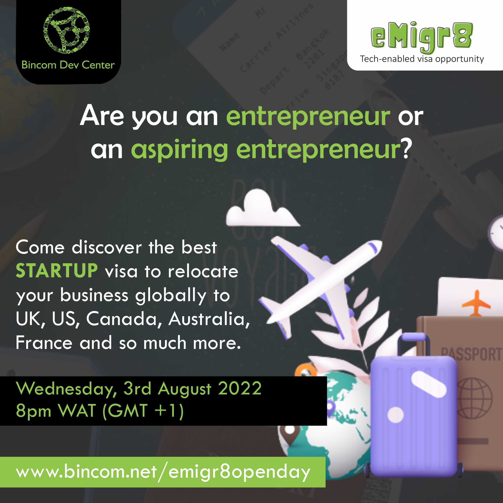 Bincom Dev Center on Twitter: "It's the eMigr8 OPEN DAY today!!! Come learn which startup visa ...