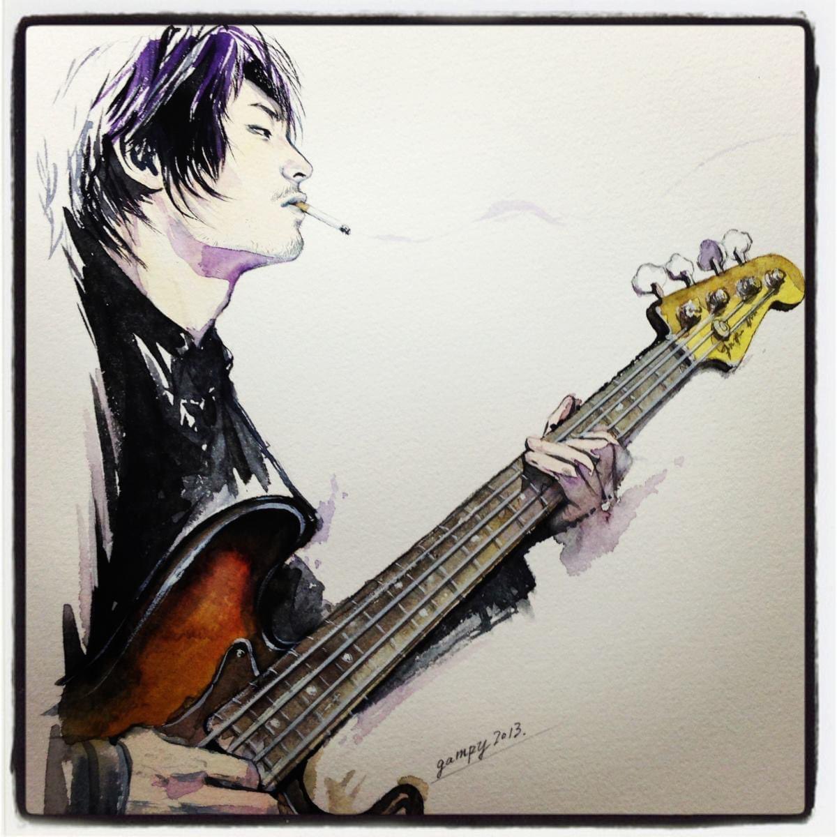 「9年前の今日はこれを描いてたようです 「あまちゃん」のミズタクがベーシストという設定とわかり、描いた妄想画。 」ganpukuの漫画