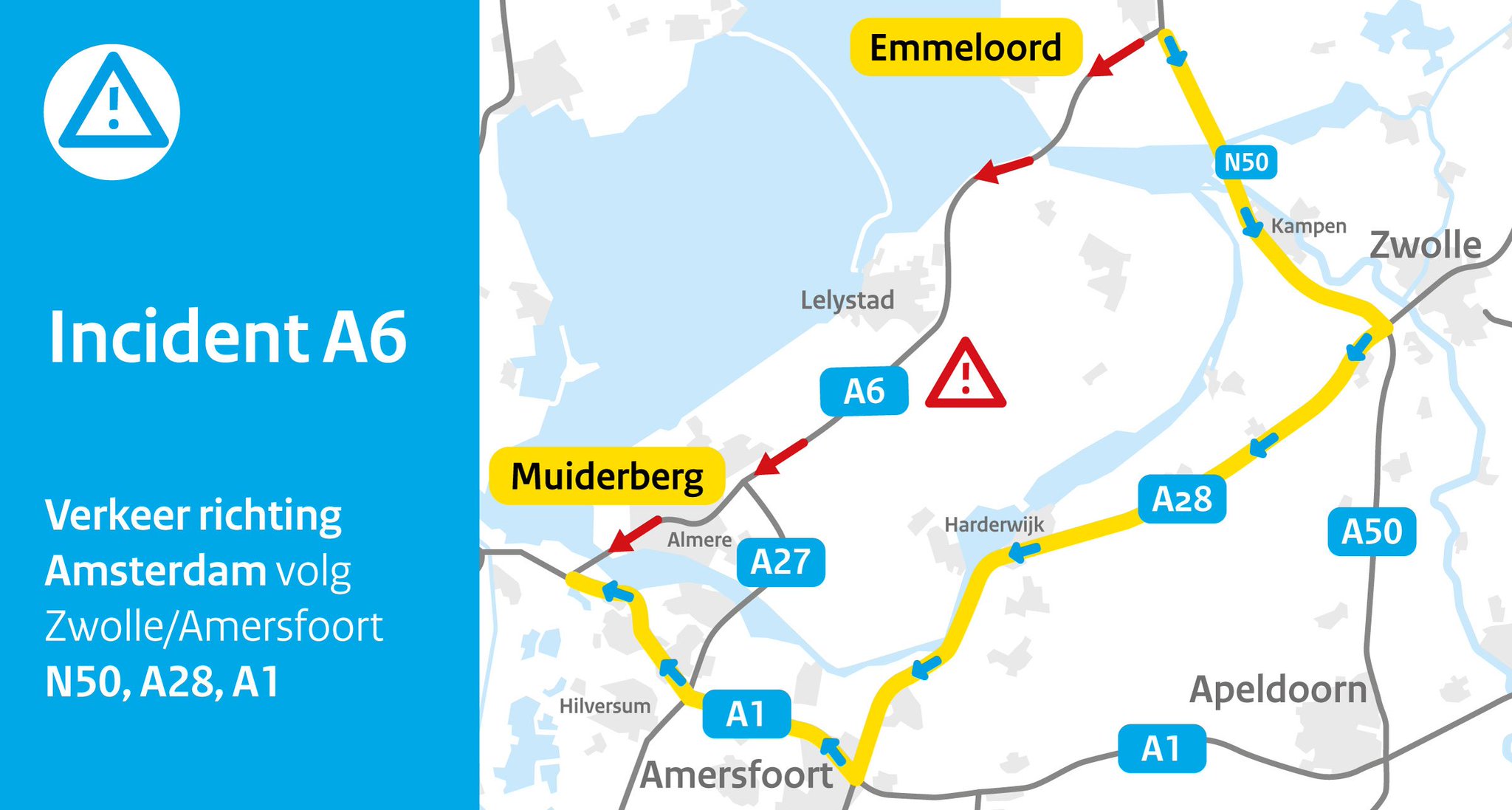 Rijkswaterstaat Verkeersinformatie on Twitter: "⛔ | Vanwege een ongeval is de #A6 bij Lelystad ...