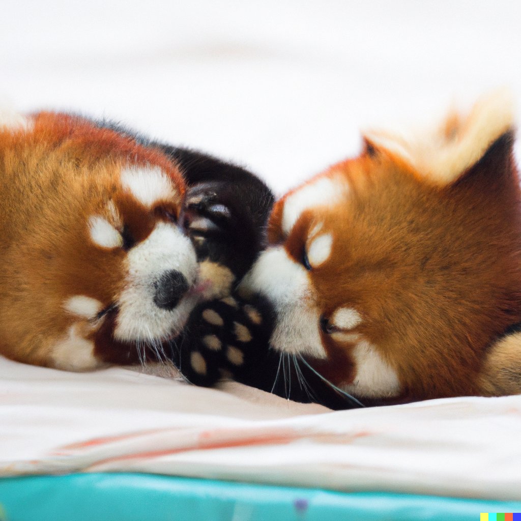 「Two red pandas holding hands in bed 」|@daeken@haqueers.comのイラスト
