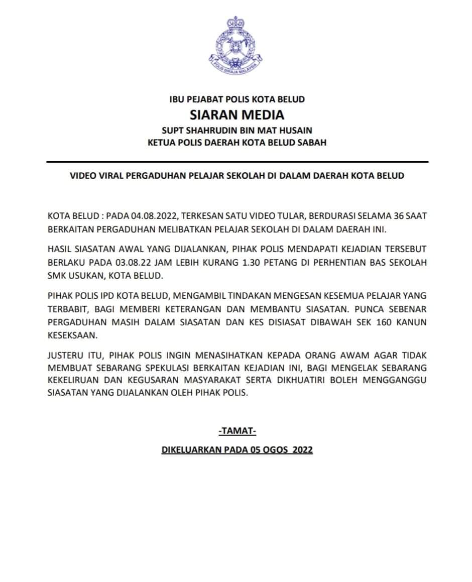 Polis Diraja M'sia on Twitter: "ISU TULAR: KENYATAAN MEDIA KETUA POLIS DAERAH KOTA BELUD Video ...
