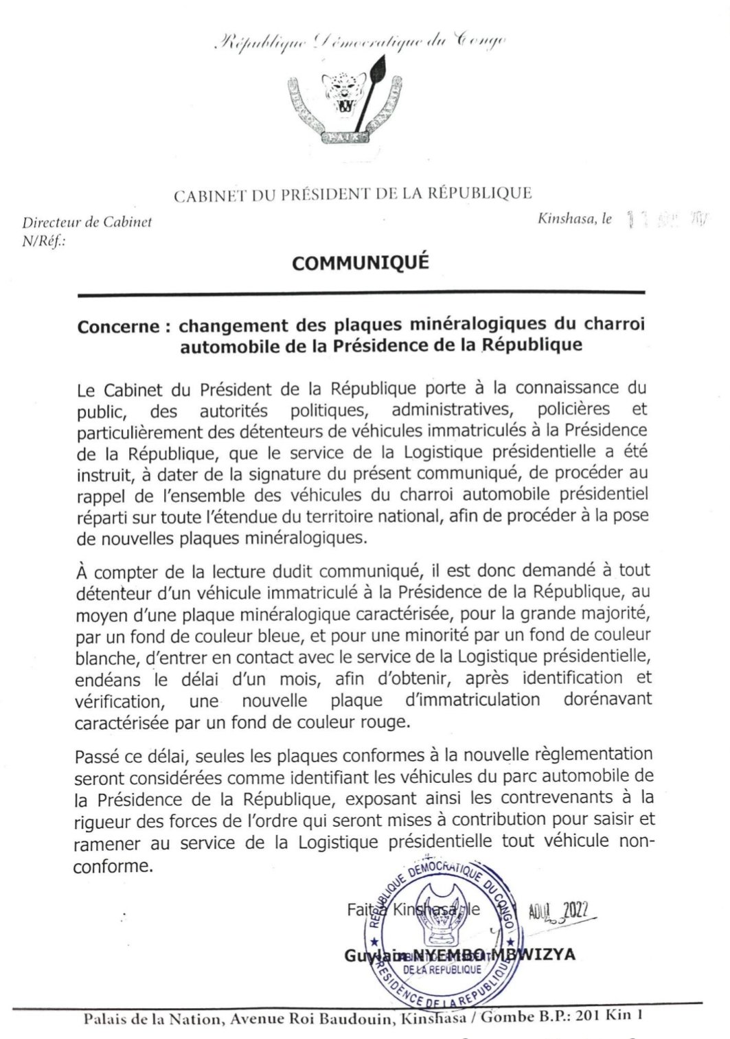 Présidence RDC 🇨🇩 on Twitter: "#RDC #PlaqueMineralogiquePresidence I 12.08.2022 #Kinshasa ...