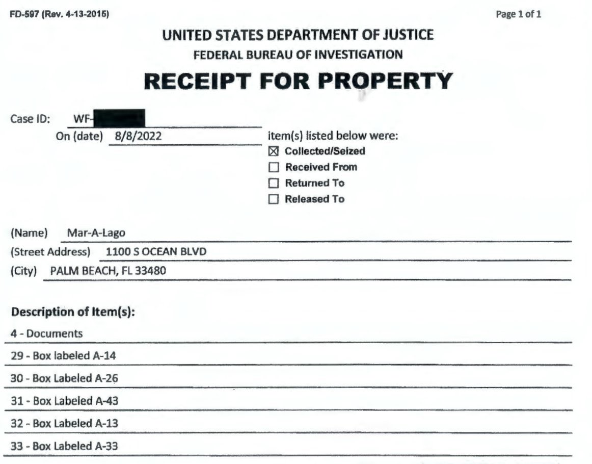 Samantha-Jo Roth on Twitter: "Here is the receipt of all the property seized by the FBI — as ...