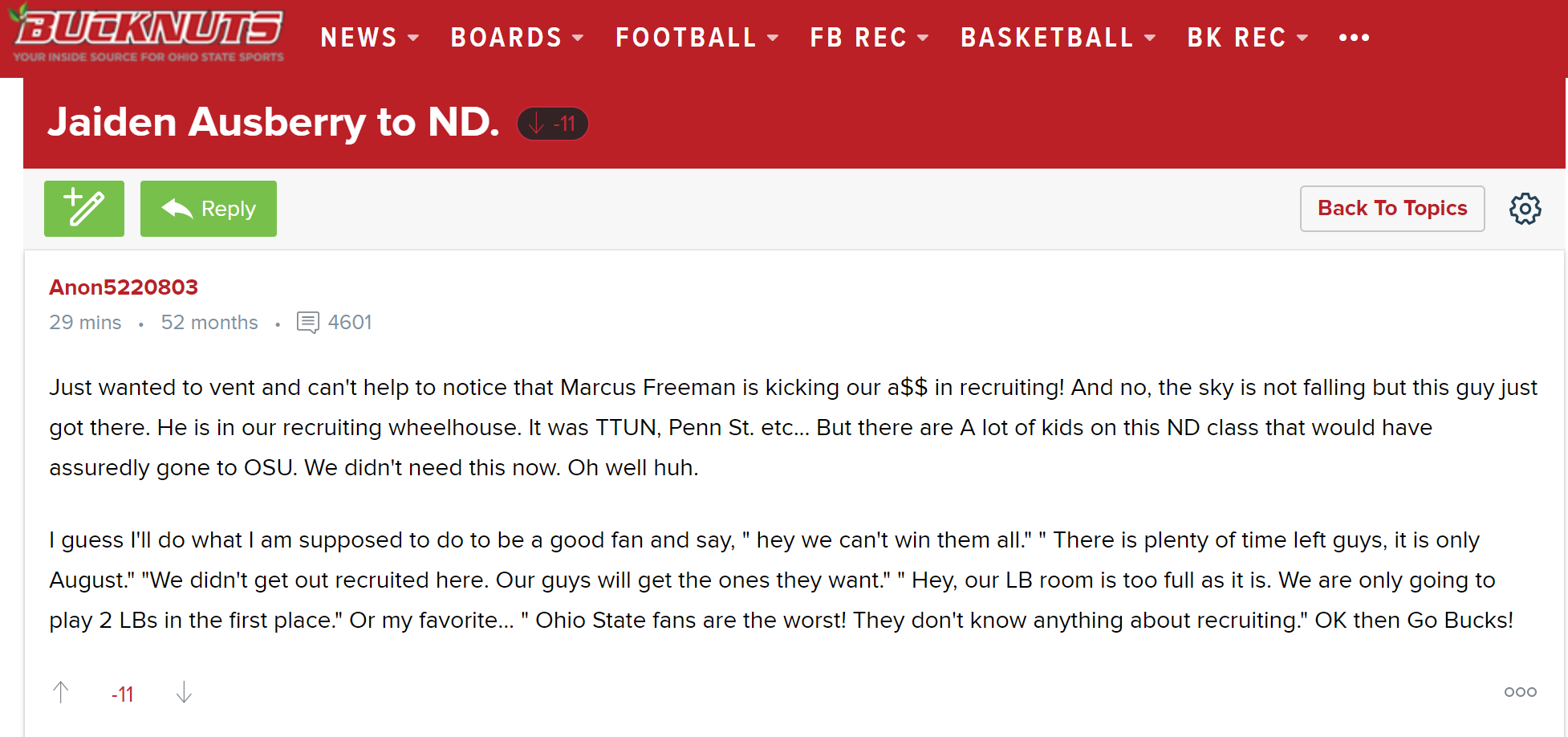 Message Board Geniuses on Twitter: "#OhioState fan is concerned that #NotreDame is "kicking ...