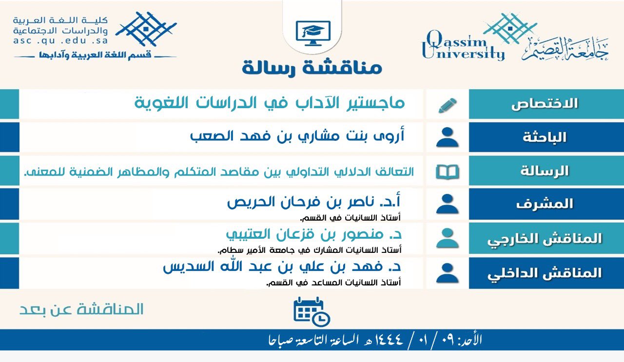 قسم اللغة العربية وآدابها On Twitter ♦️🎙♦️ مناقشة رسالة ماجستير