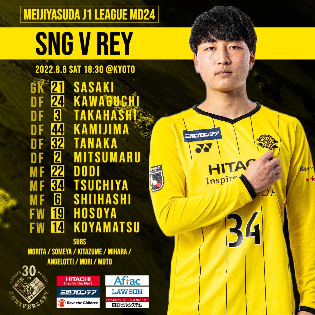 柏レイソルOFFICIAL on Twitter: "明治安田生命J1リーグ 第24節 京都 vs 柏 スタメン GK 佐々木雅士 DF 川口尚紀、高橋祐治、上島拓巳、田中隼人、三丸拡 MF ...