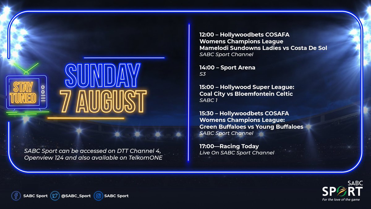 SABC on Twitter: "End your weekend with #SABCSport’s jam-packed lineup to keep you entertained!"
