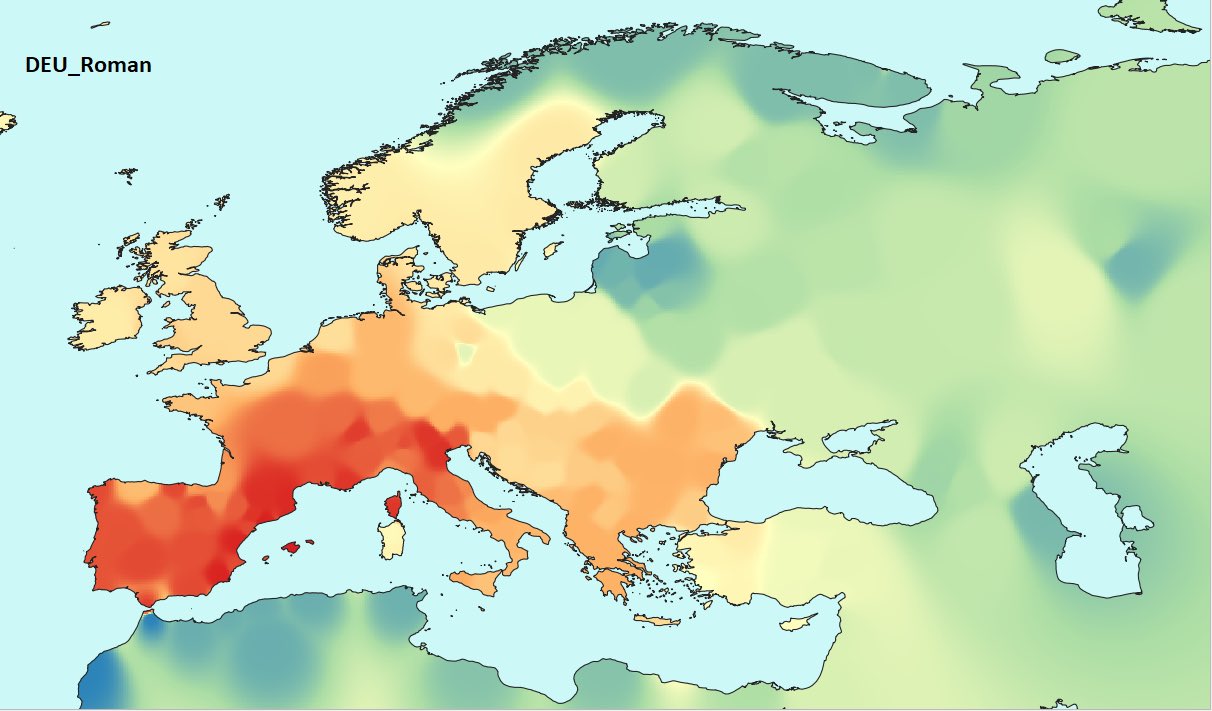 Nrken19 on Twitter: "Map of genetic distance to German Roman sample to modern populations. https ...