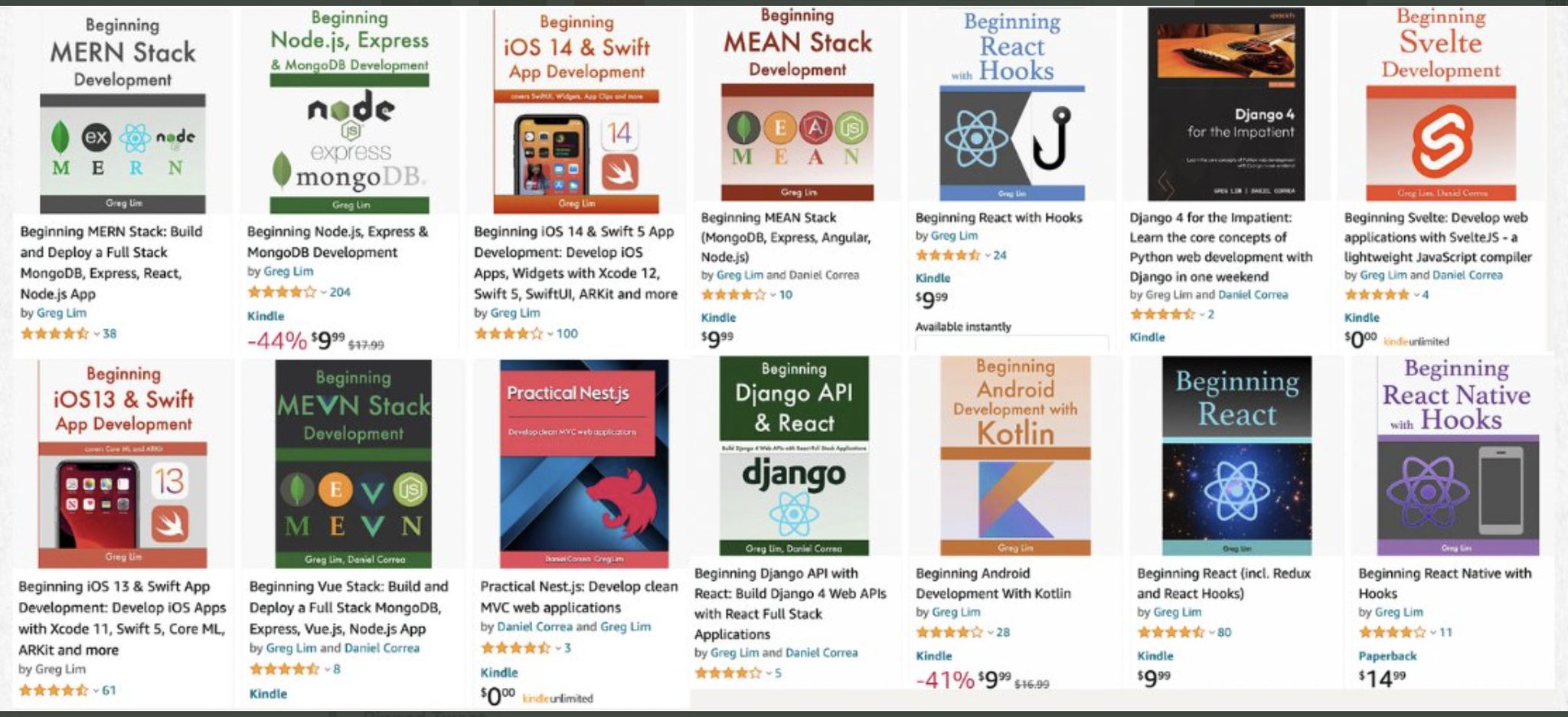 Greg Lim on Twitter: "My books: - backend (node, django) - frontend (react, svelte, angular, vue ...