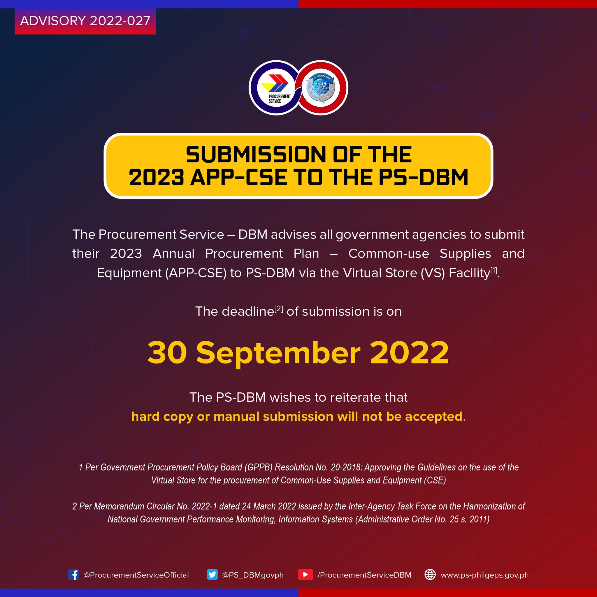 Procurement Service - DBM on Twitter: "#PSAdvisory 2022-027: SUBMISSION OF 2023 APP-CSE Mark ...