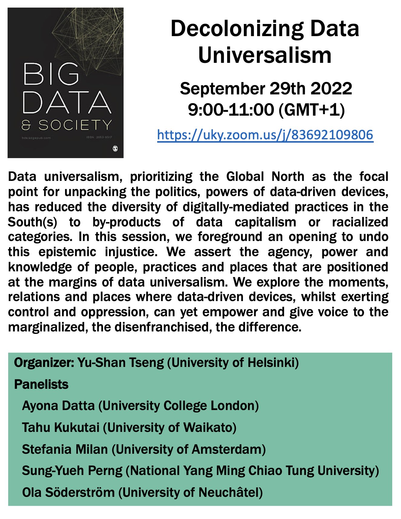 Big Data & Society on Twitter: "@BigDataSoc 2022 Colloquium Series Decolonizing Data ...