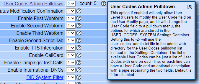Matt Florell on Twitter: "Added "User Codes Admin Pulldown" System Setting, allowing you to ...