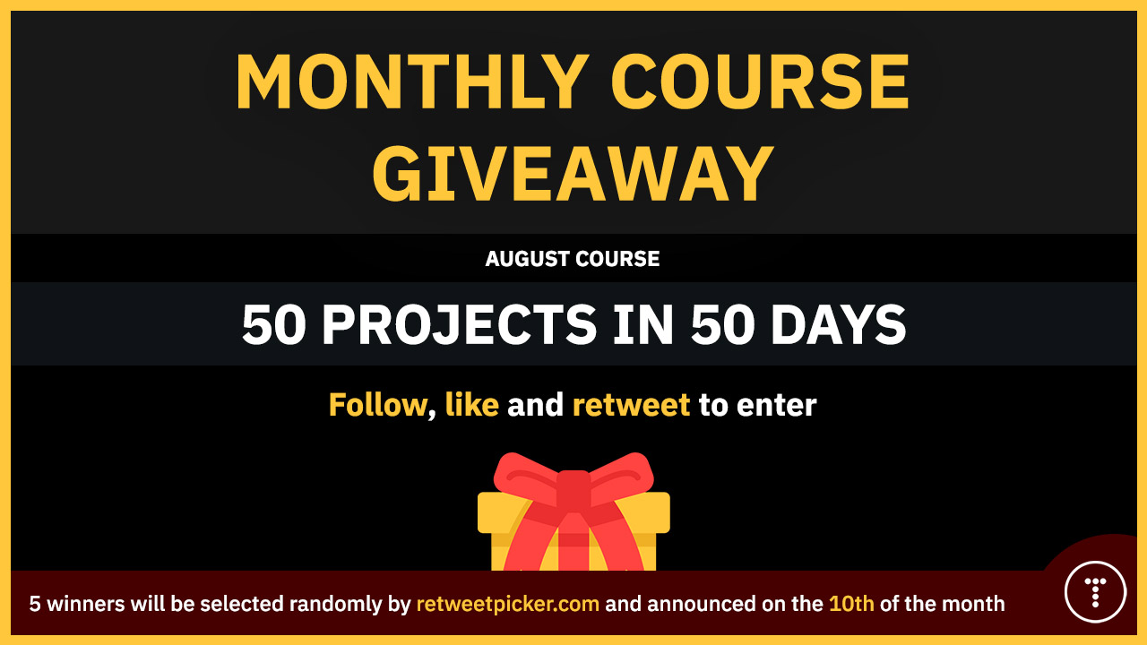 Brad Traversy on Twitter: "🚨 AUGUST COURSE GIVEAWAY It's that time again. This month's course is ...