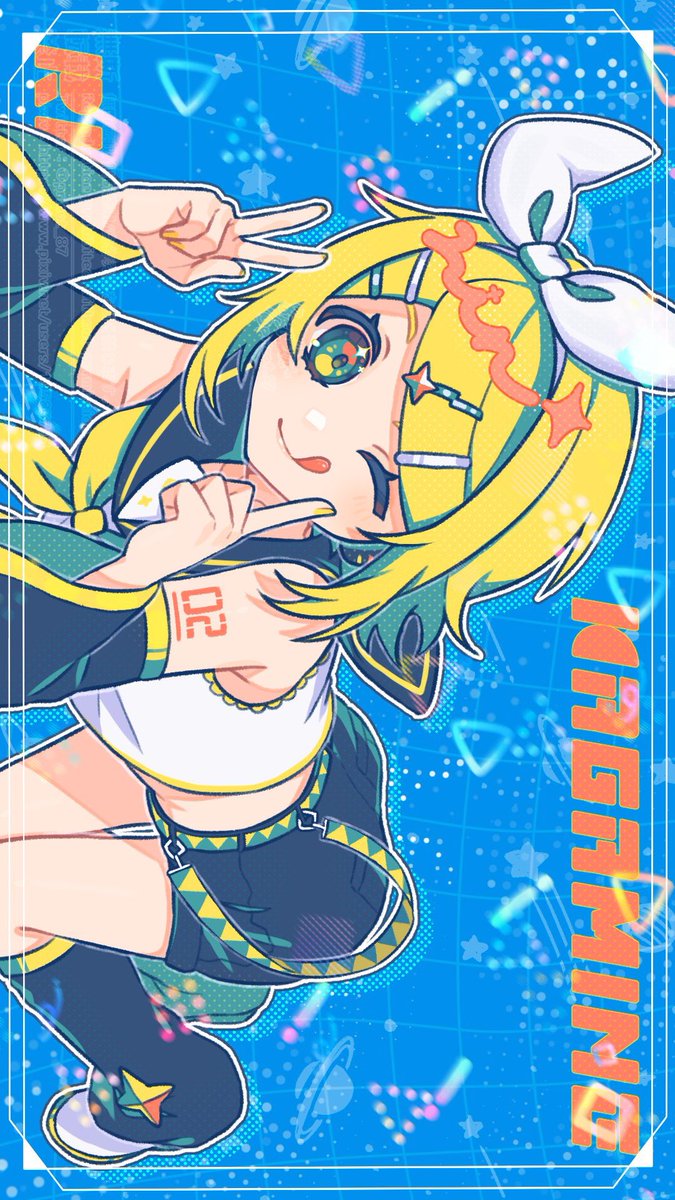 kagamine rin 1girl blonde hair one eye closed tongue tongue out shorts ...
