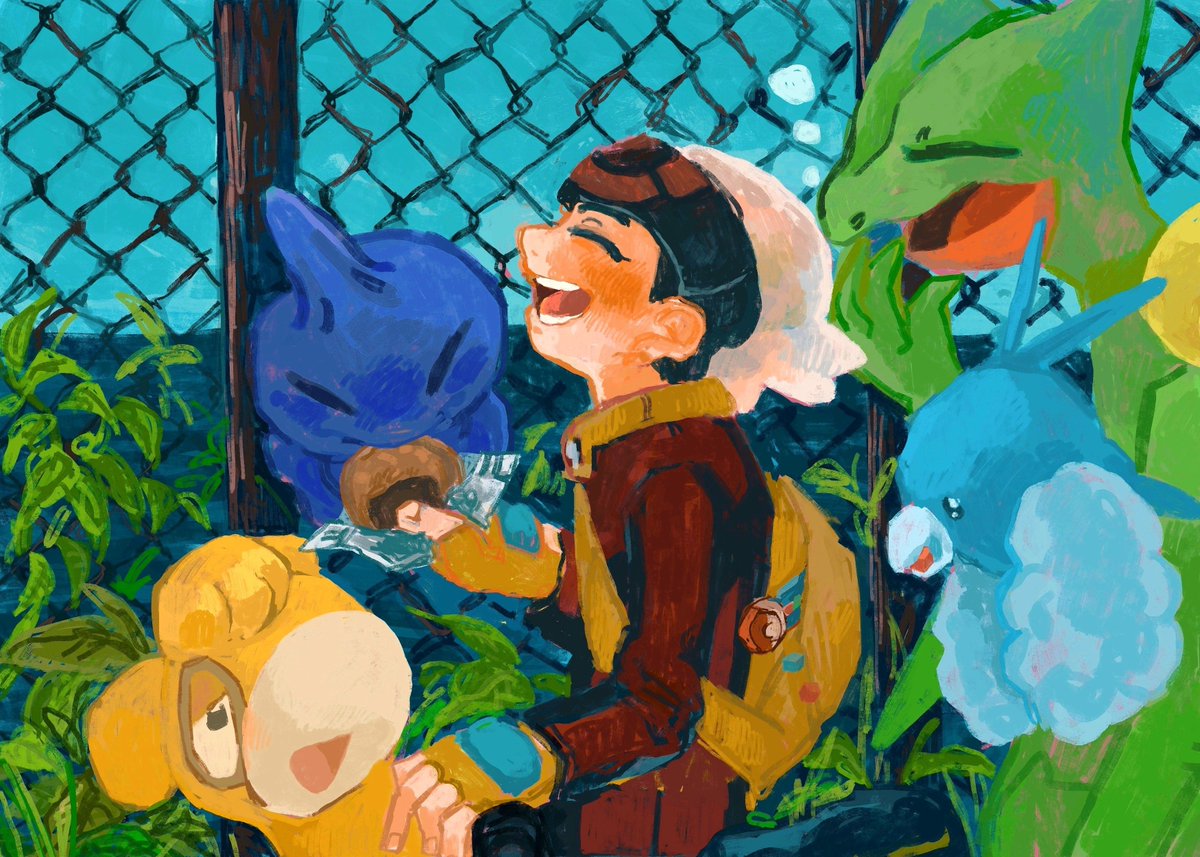 brendan (pokemon) pokemon (creature) 1boy fence hat male focus open ...