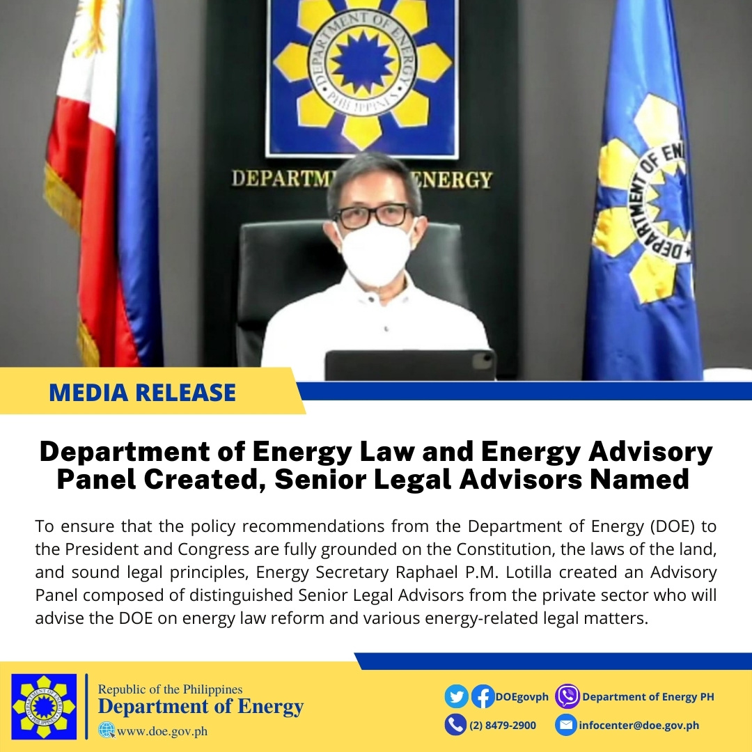 DOE Philippines on Twitter: "Department of Energy Law and Energy Advisory Panel Created, Senior ...