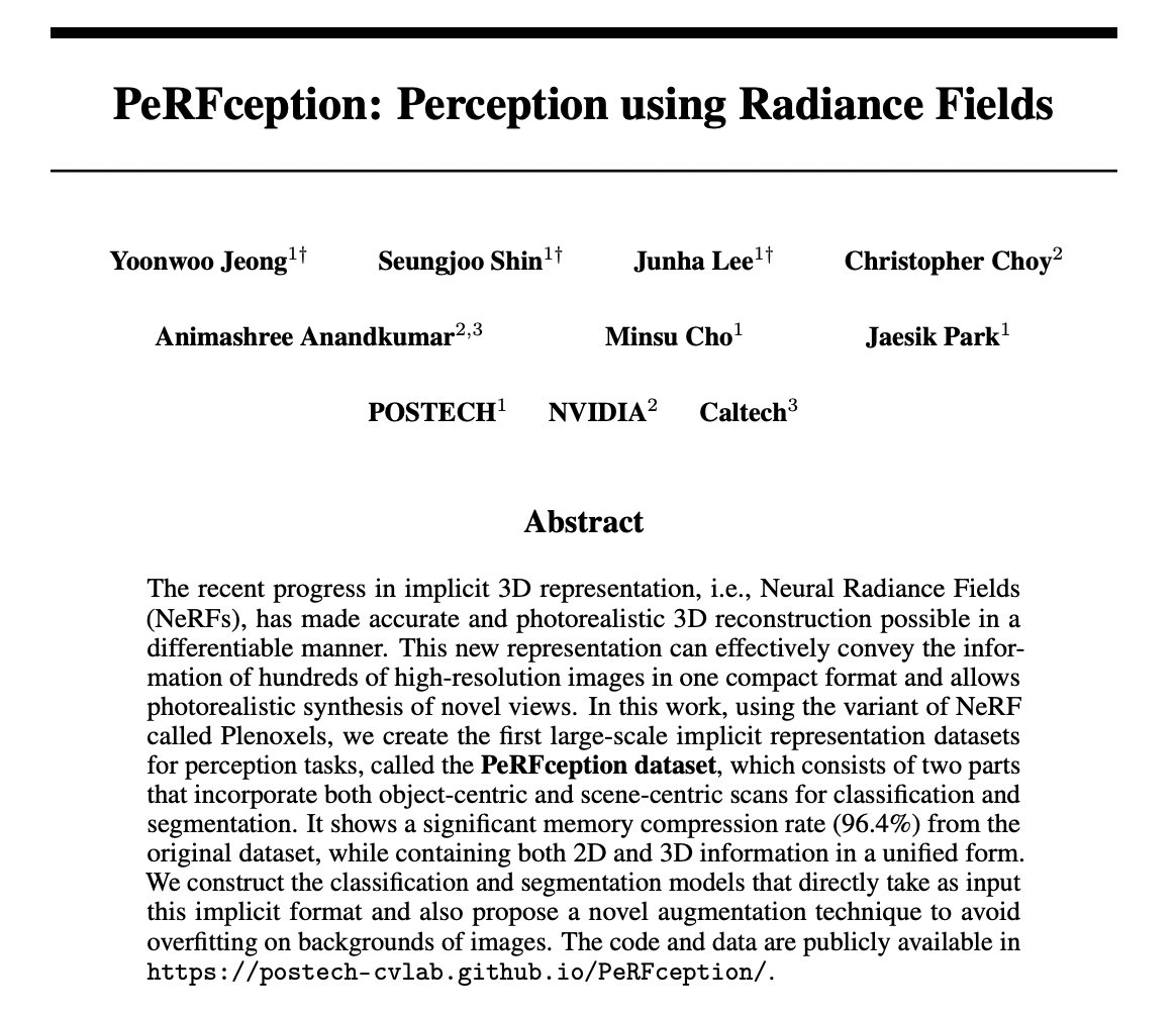 AK on Twitter: "PeRFception: Perception using Radiance Fields abs: https://t.co/DgPAYYR1wW ...
