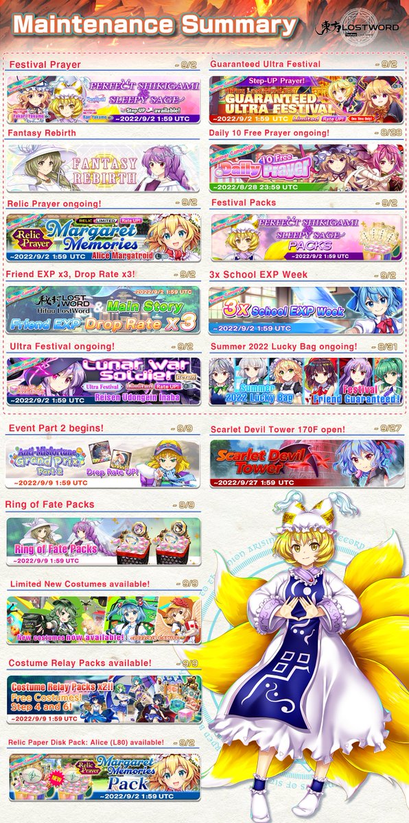Touhou LostWord on Twitter: "Hi friends, Maintenance has begun! Please be patient with us while ...