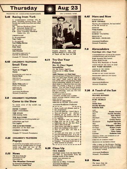 Graeme Wood on Twitter: "TV 📺23/8/62 ITV 5.0:Come to the Show 5.25:Popeye 5.55:News 6.11:Try Out ...